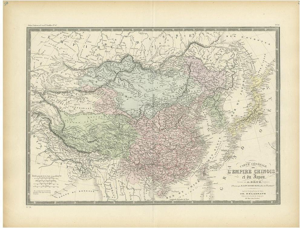 Antique Map of the Chinese Empire and Japan, 1875 for sale at Pamono