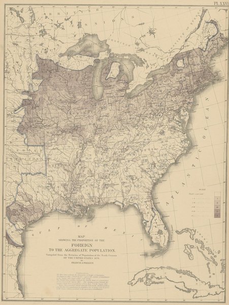 Antique Chart of the US Foreign Population Proportion in 1870, 1874 for ...
