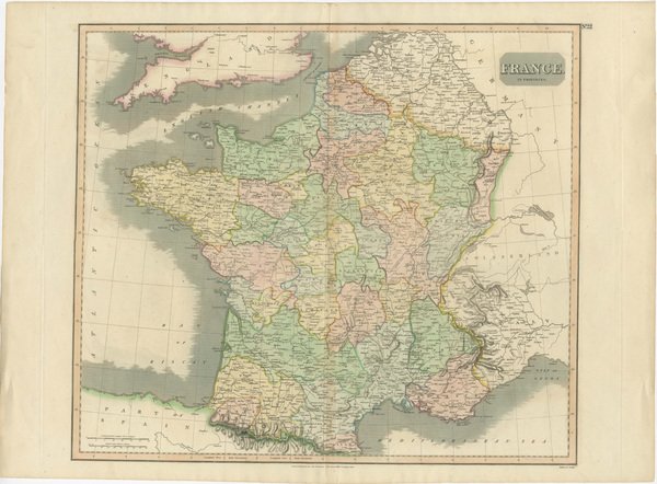 Large Antique Hand-Colored Map of France, 1814 for sale at Pamono