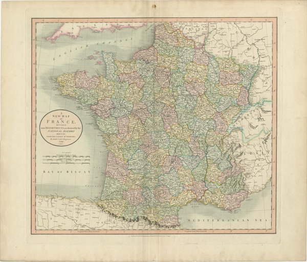 Antique Map of France Divided Into Departments with Original Hand ...
