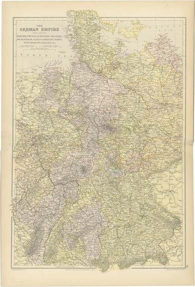 Antique Map of the German Empire, West Sheet, 1882 for sale at Pamono