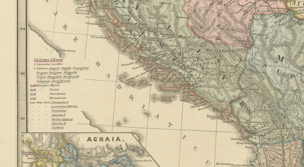Roman Balkans Map, 1880 for sale at Pamono