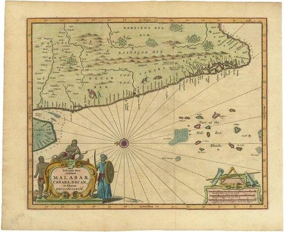 Antique Map of the Malabar Coast attributed to Baldaeus, 1744 for sale ...