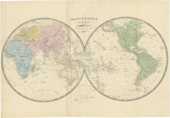 Antique Map of the World attributed to A. Vuillemin, 1854 for sale at ...