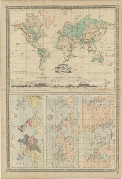 Four Physical Maps of the World on One Sheet, 1872 for sale at Pamono