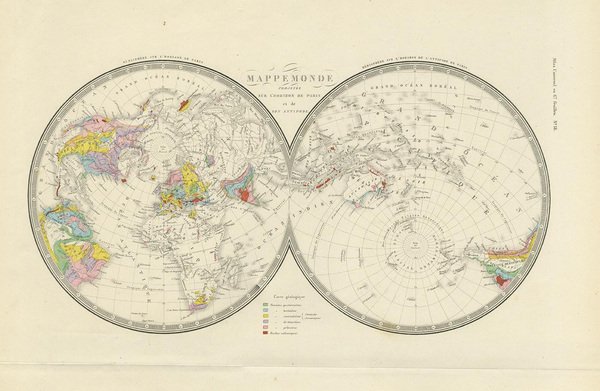 Antique Hemisphere Map of the World by Levasseur, 1875 for sale at Pamono