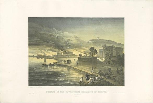 W. Simpson, Illustration of the Fire at Kertch, Crimean War, 1855 ...