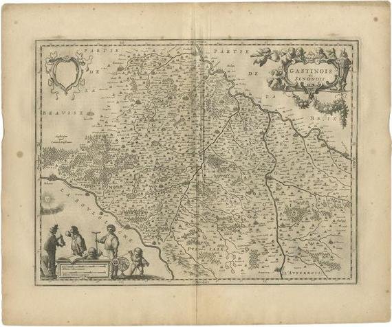 Antica mappa della regione tra la Senna e la Loira di Janssonius, 1657 ...