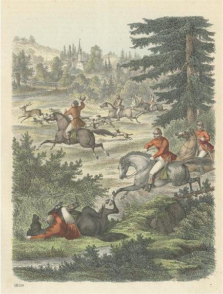 Karl Hoffmann, Deer Hunt on Horse, 1859, Paper for sale at Pamono