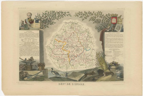 Antique Map of the Department of Indre for sale at Pamono