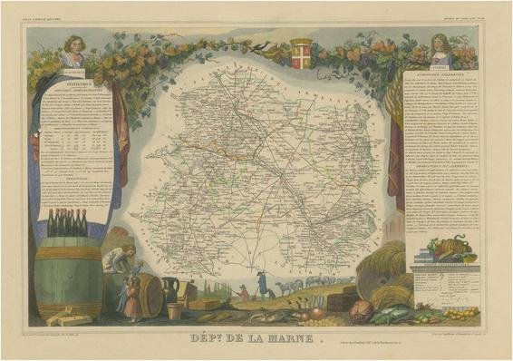 Antique Map of the Department of Marne for sale at Pamono