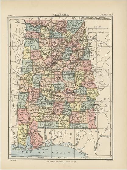 Antique Map of Alabama, 1875 for sale at Pamono