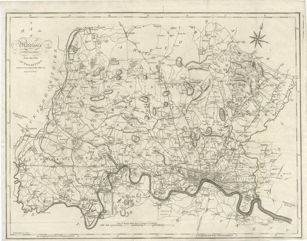 Large Antique County Map of Middlesex, England, 1805 for sale at Pamono