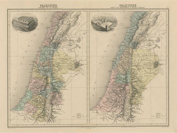 Tribes and Maccabees Antique Map by Migeon, 1892 for sale at Pamono