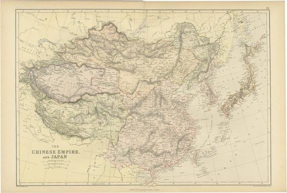 Map of the Chinese Empire and Japan, 1882 for sale at Pamono