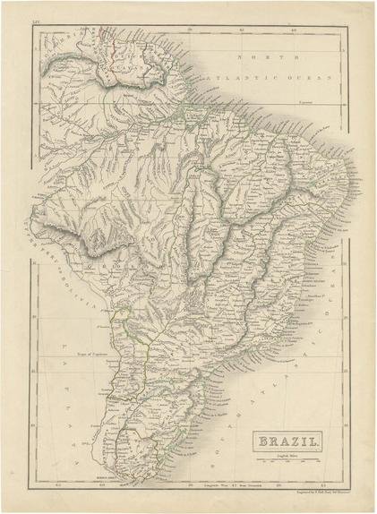 Antique Map of Brazil with Original Outline Hand-Colouring, 1844 for ...