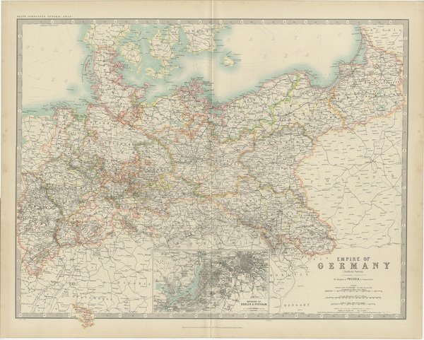 Antique Map of the German Empire by Johnston, 1909 for sale at Pamono