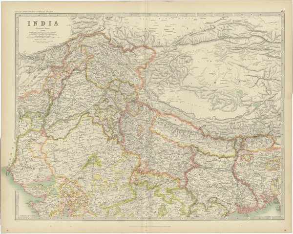 Antique Map of India Northern by Johnston, 1909 for sale at Pamono