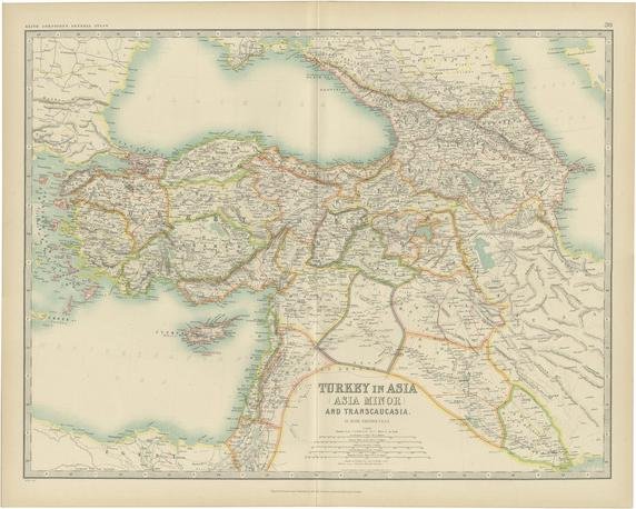 Antique Map of Turkey in Asia by Johnston, 1909 for sale at Pamono