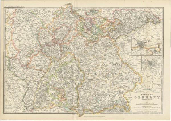 Antique Map of Germany by Johnston, 1909 for sale at Pamono