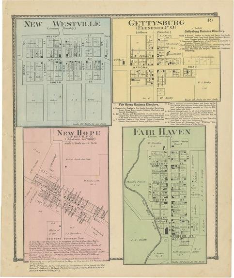 Antique Map of New Westville, Gettysburg, New Hope & Fair Haven, 1871 ...