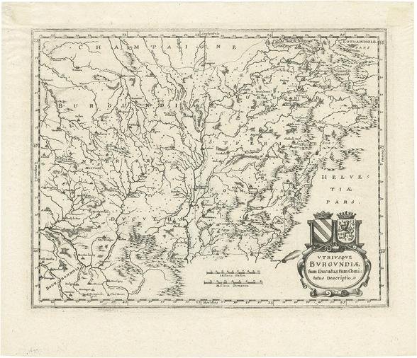 Antique Map of the Burgundy Region by Merian, 1646 for sale at Pamono