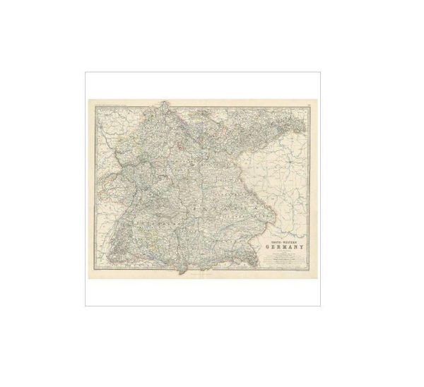 Antique Map of South-Western Germany by A. K. Johnston, 1865 for sale ...