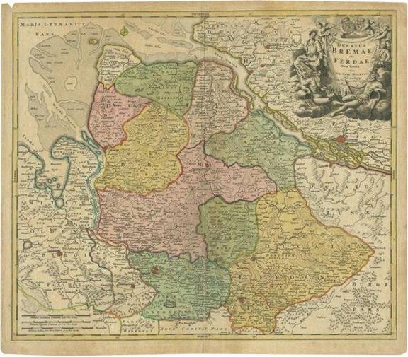 Antique Map of the Duchies of Bremen and Verden attributed to Homann ...