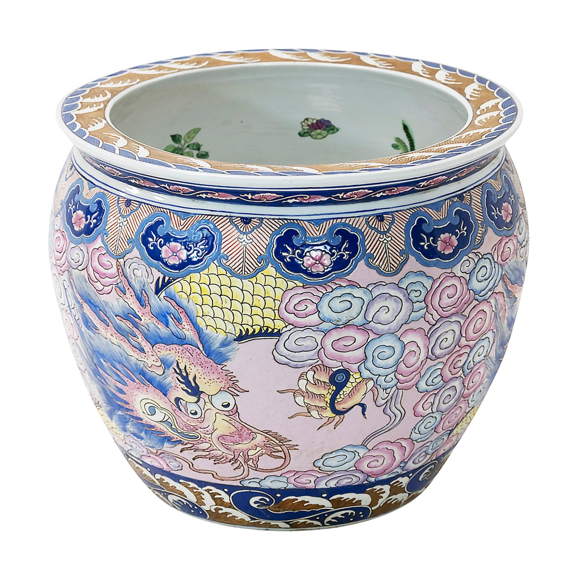 Large Chinese Handmade Ceramic Planter Pot, 1980s for sale at Pamono