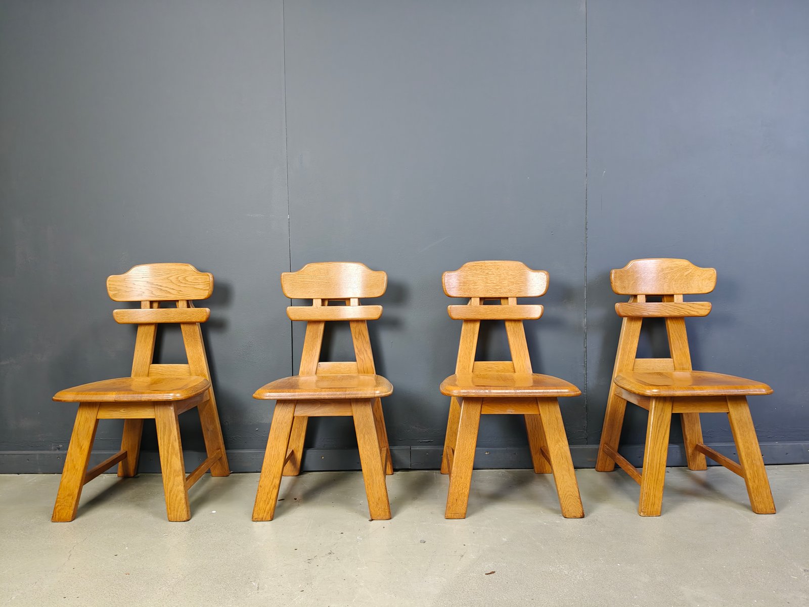 Vintage Dutch Brutalist Oak Dining Chairs, 1960s, Set of 4 for sale at ...