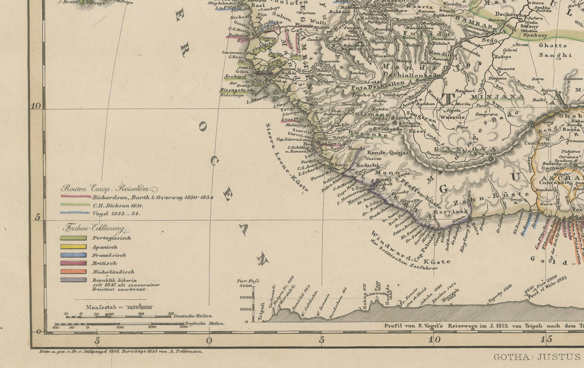Antique Map of West and Central Africa Stieler Atlas, 1858 for sale at ...