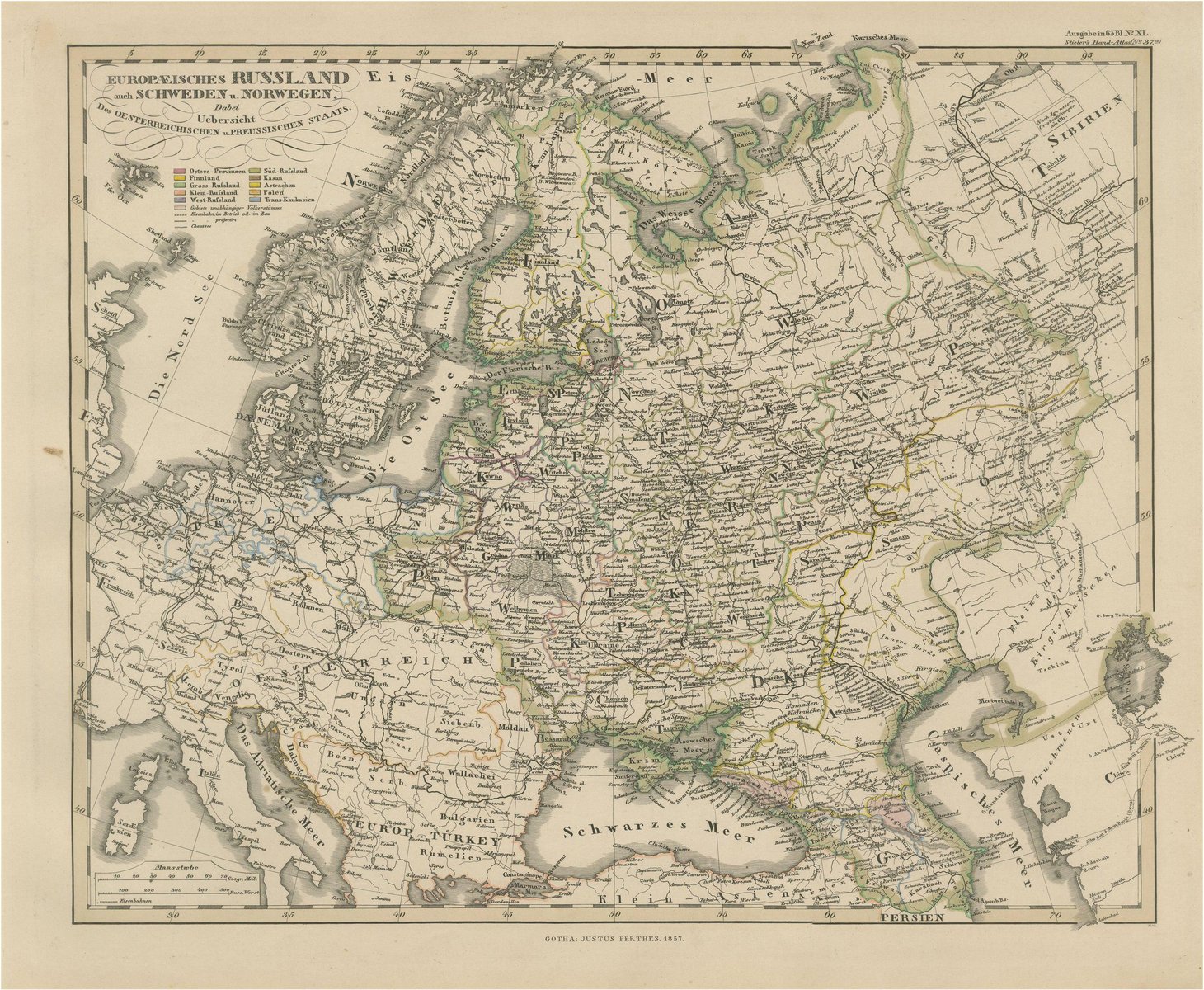 Engraved Map of Russia, 1858 for sale at Pamono