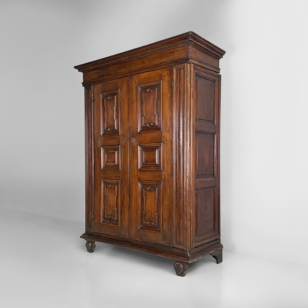 Antique Baroque Wood Wardrobe with Doors, 1700s for sale at Pamono