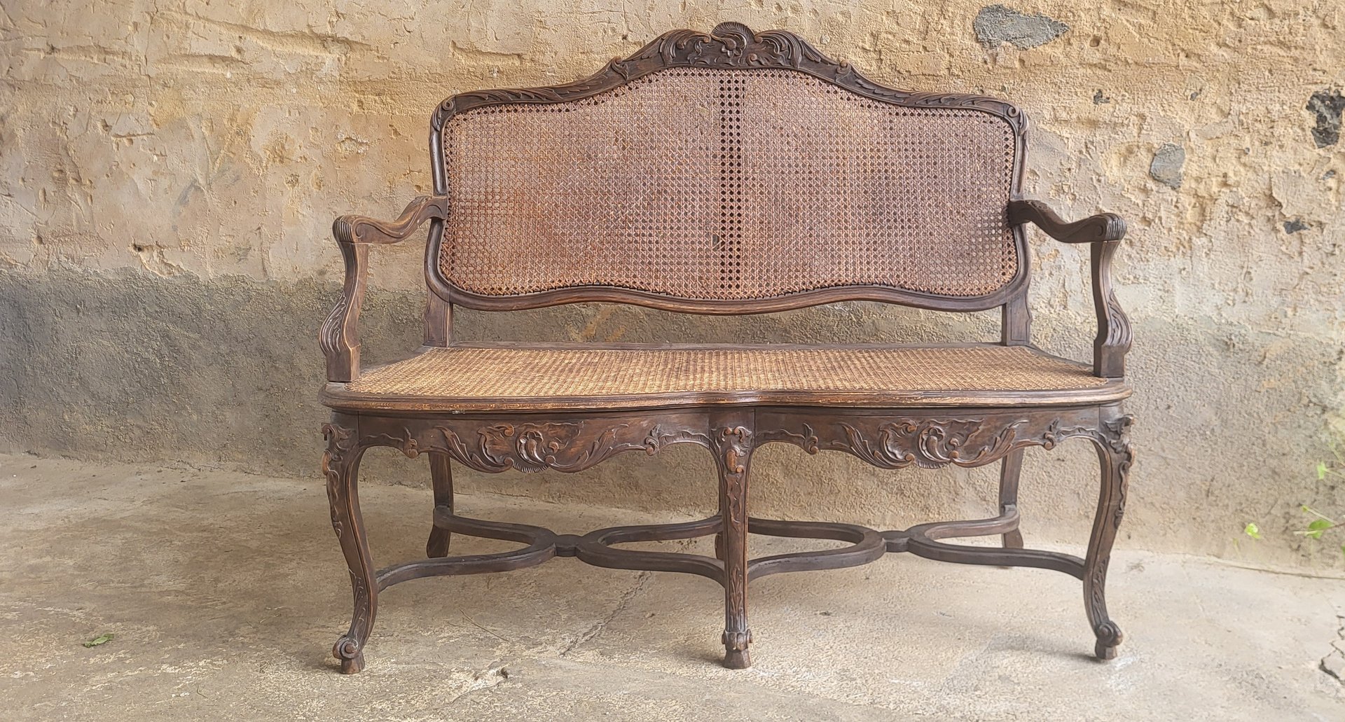 Louis XV Rattan Bench, 19th Century for sale at Pamono