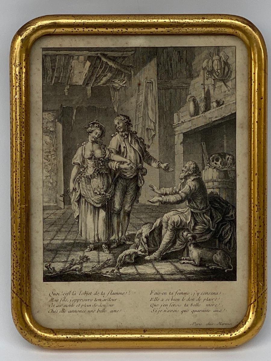 Antqiue Engraving in Gilded Frame, 1700s for sale at Pamono