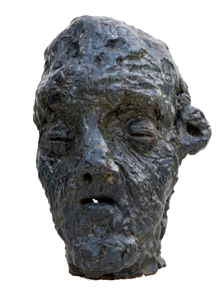 Cobalt Carbonate-Glazed Buño Clay Head Bust, 2010s for sale at Pamono