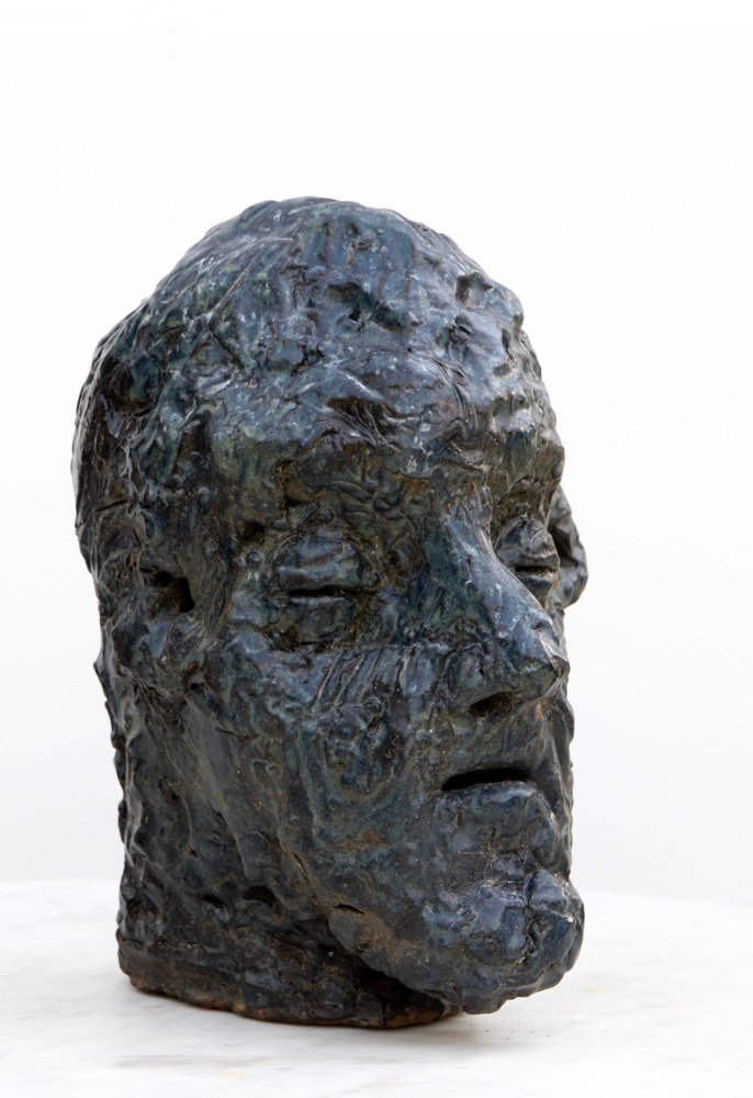 Cobalt Carbonate-Glazed Buño Clay Head Bust, 2010s for sale at Pamono