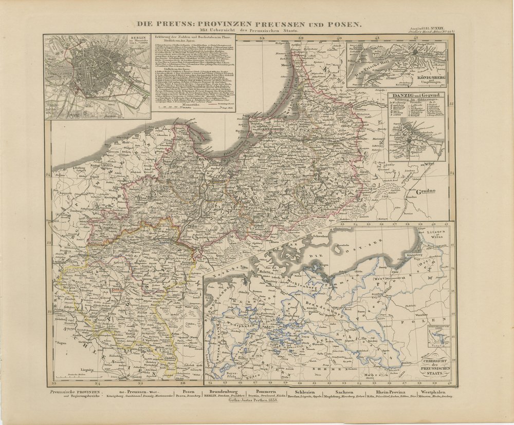 Antique Map of Prussia and Posen Insets of Berlin, 1858 for sale at Pamono