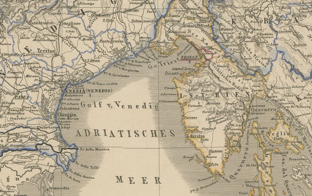 Antique Habsburg Empire Map of Southeastern Germany to Venice, 1858 for ...