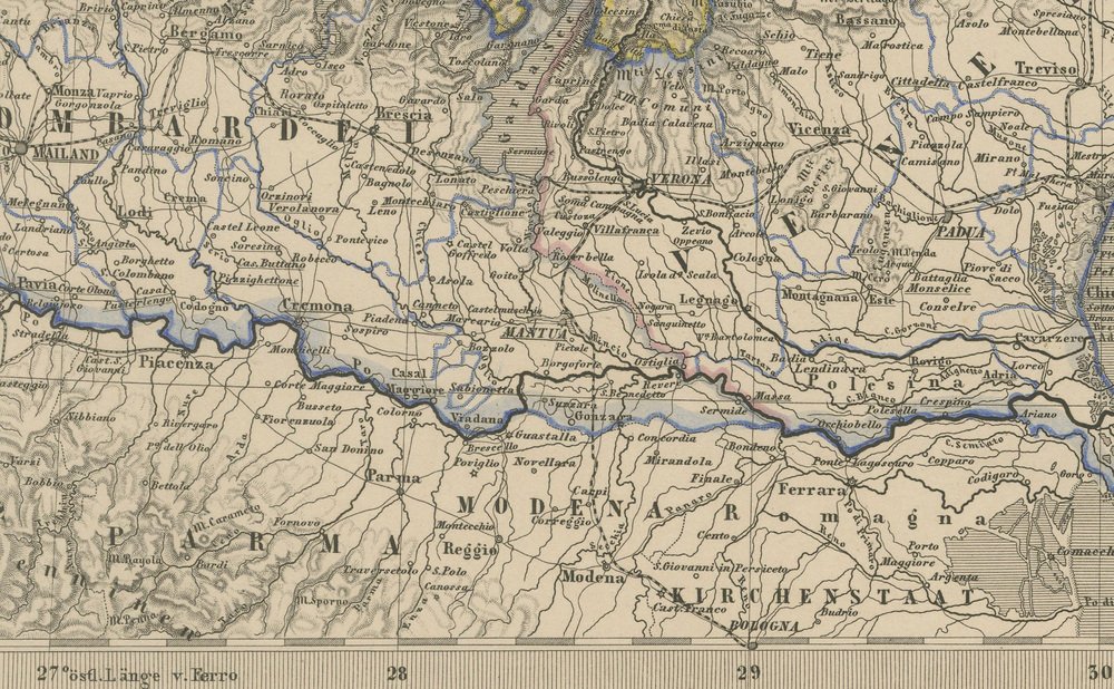 Antique Habsburg Empire Map of Southeastern Germany to Venice, 1858 for ...