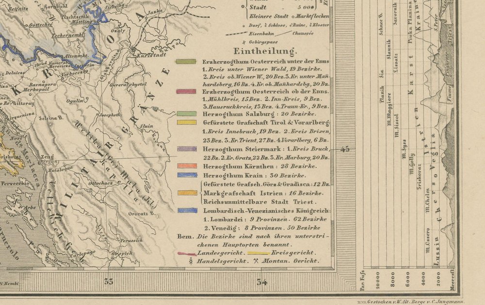 Antique Habsburg Empire Map of Southeastern Germany to Venice, 1858 for ...