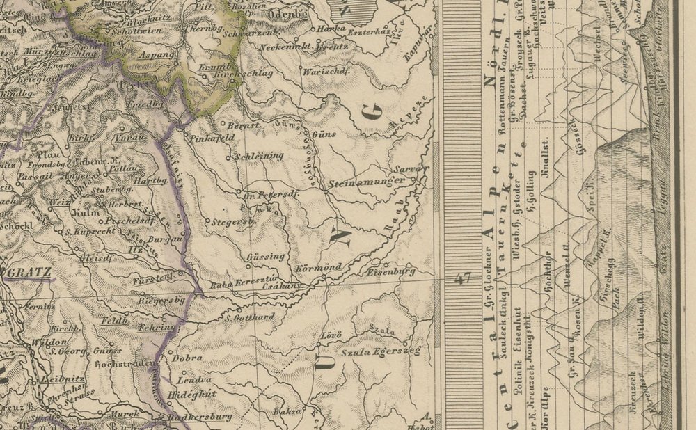 Antique Habsburg Empire Map of Southeastern Germany to Venice, 1858 for ...