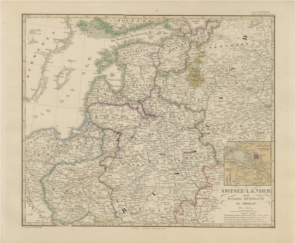 Map of the Baltic States and Inner Russia to Moscow by Justus Perthes ...