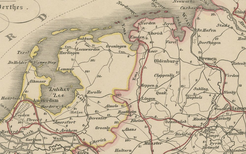 Antique Map of Germany's Railway Transport Network, 1857 for sale at Pamono