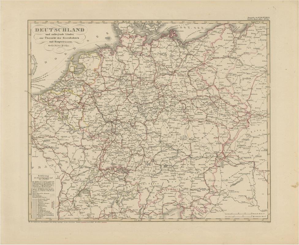 Antique Map of Germany's Railway Transport Network, 1857 for sale at Pamono