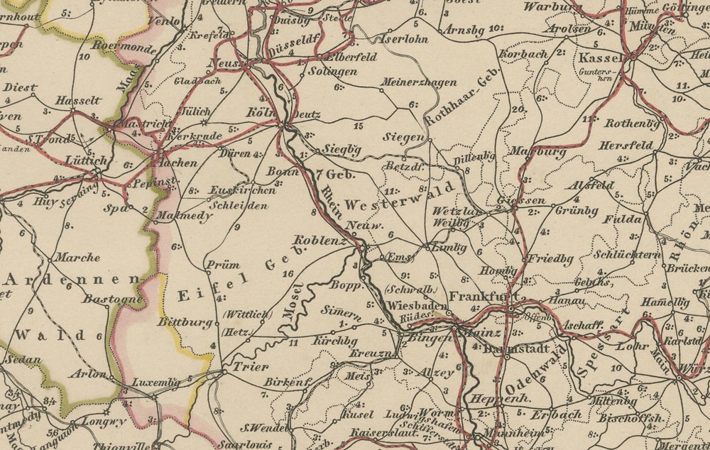 Antique Map of Germany's Railway Transport Network, 1857 for sale at Pamono