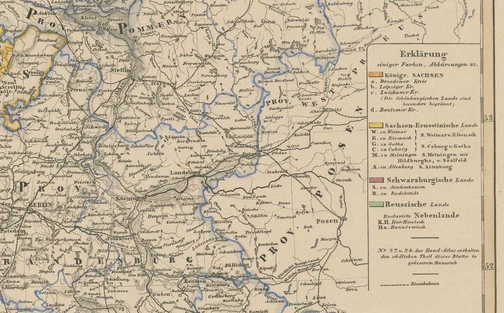 Antique Map of Northeastern Germany with Saxon & Prussian States, 1858 ...
