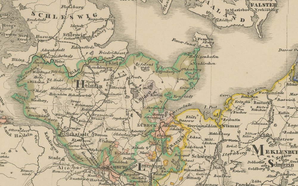 Antique Map of Northeastern Germany with Saxon & Prussian States, 1858 ...