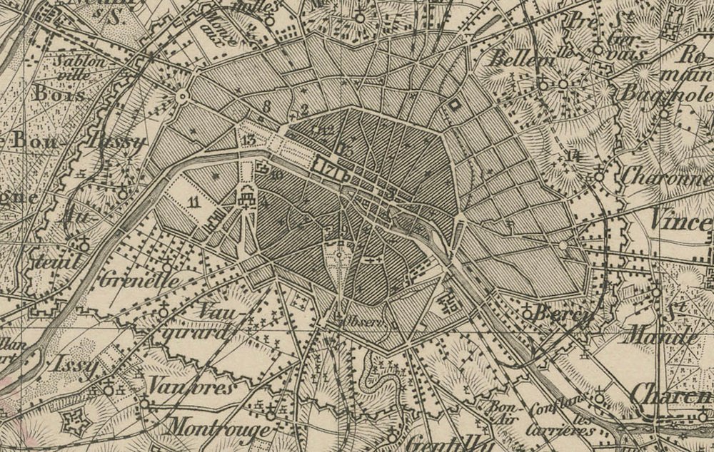 Antica mappa della Francia sudoccidentale con riquadri di Parigi e ...