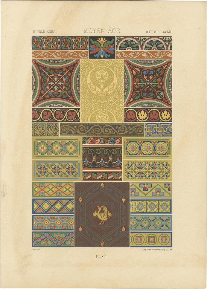 After Racinet, Middle Ages Decorative Motifs Gothic Tile and Border ...